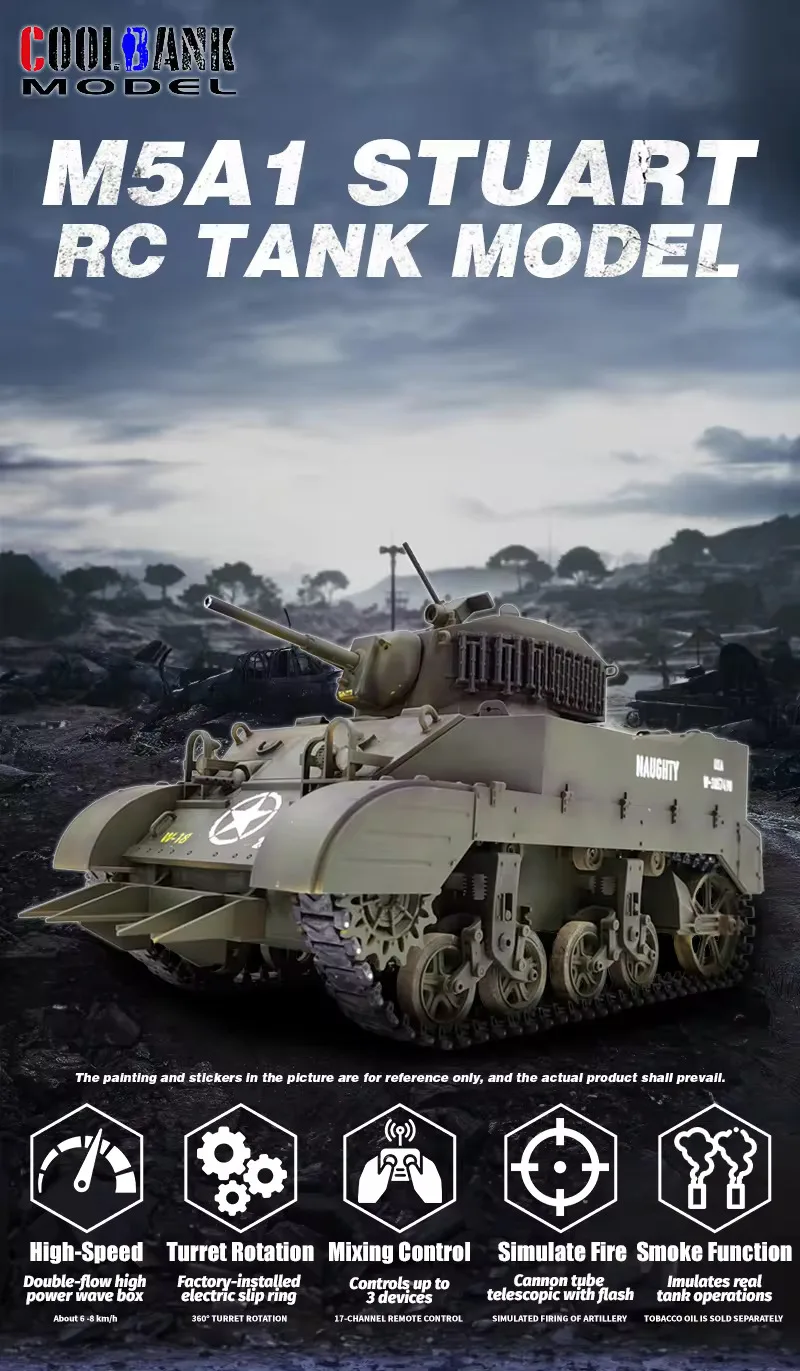 1/16 M5A1 Stuart RC Tank - Realistic Turret Rotation & Smoke