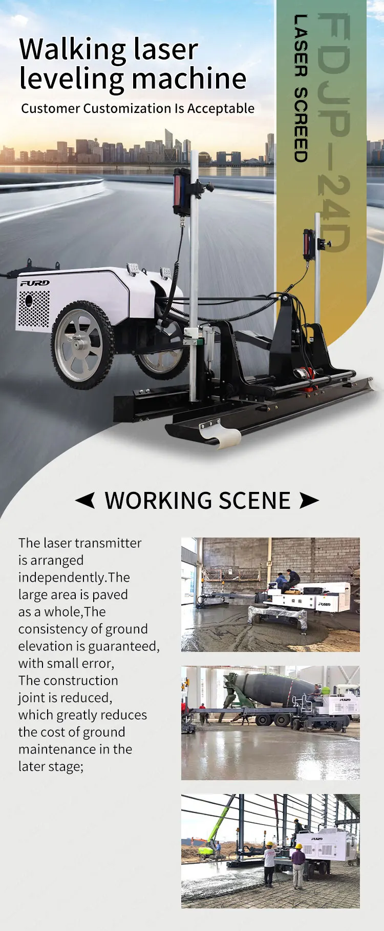 Mini Concrete Walk Behind Laser Screed With 2525mm Vibrator Head - Buy ...