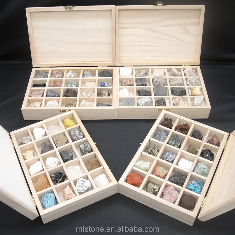 Customized Natural Mineral Rock Specimens Wooden Box Rough Crystals ...