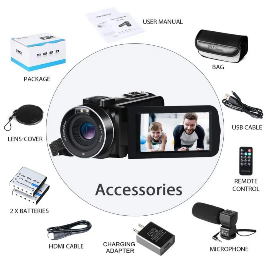 Full Hd 1080p 16x Digital Zoom Camcorder 3'' Ips Touch Screen With 270 ...