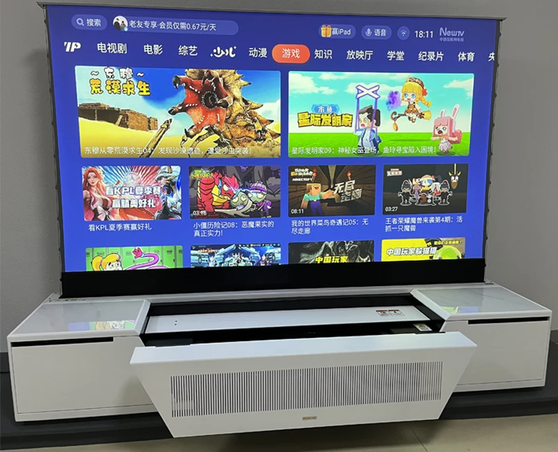 100 Inch Motorized Floor Rising Projector Screen + Intelligent Laser Tv ...