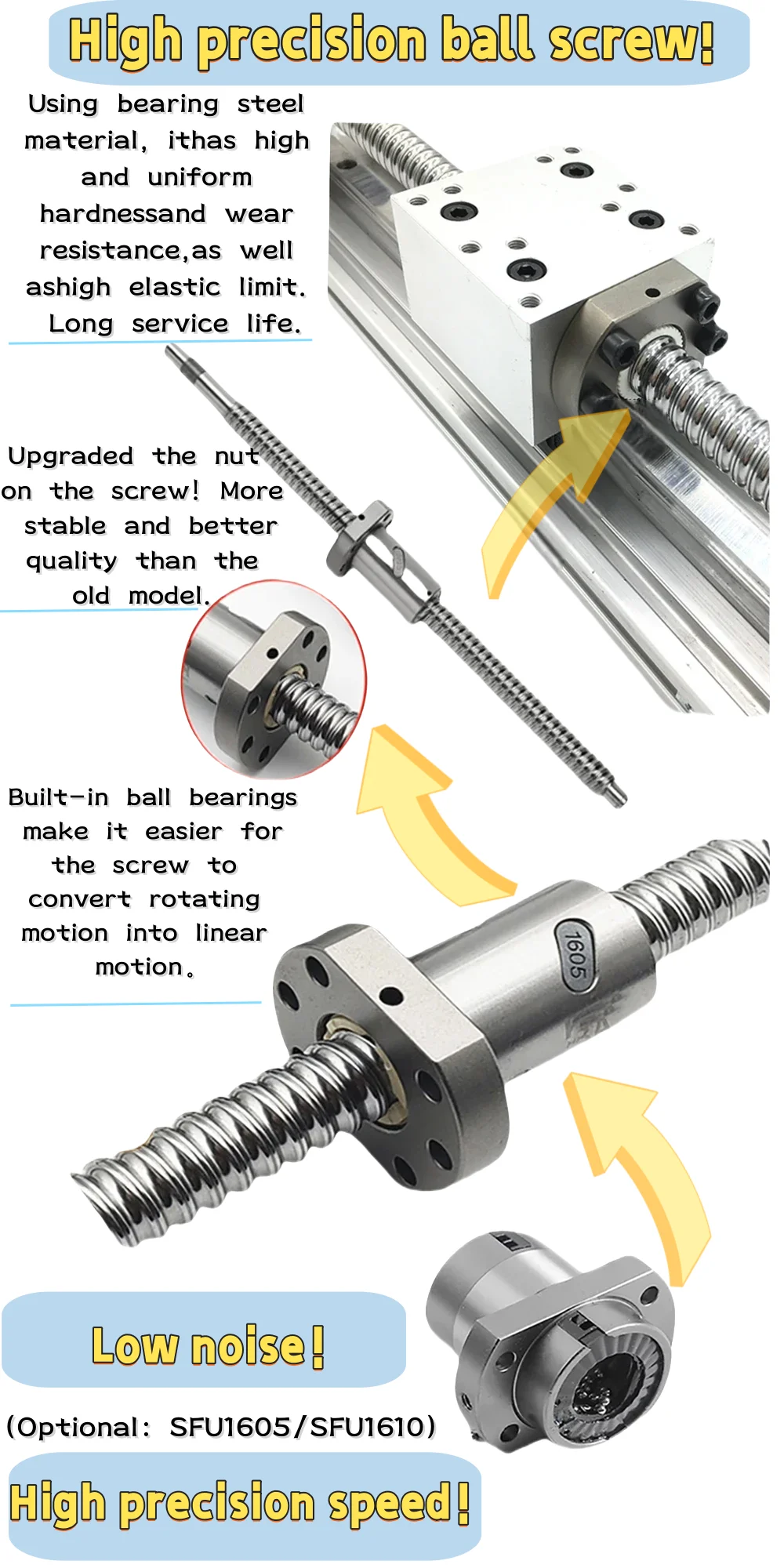 Nema23 57mm Motor Bracket SFU1605 BallScrew Linear Guide Electric ...