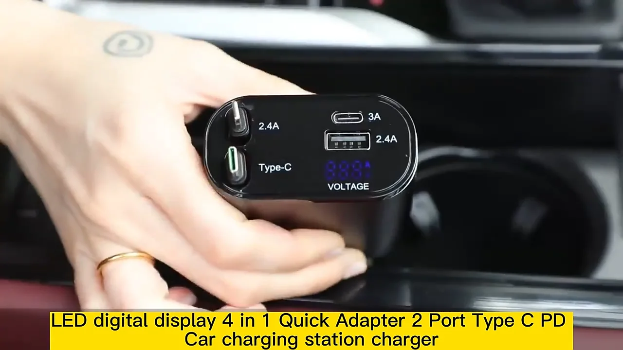 Fast Usb C Retractable Car Charger Led Digital Display 120w 4 In 1 ...