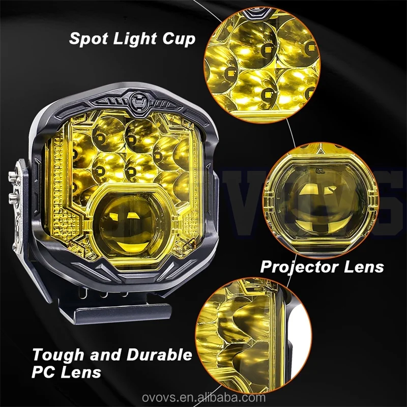 Ovovs 95w Led Off Road Light With Laser Light 10800lm Yellow Lens 7 ...