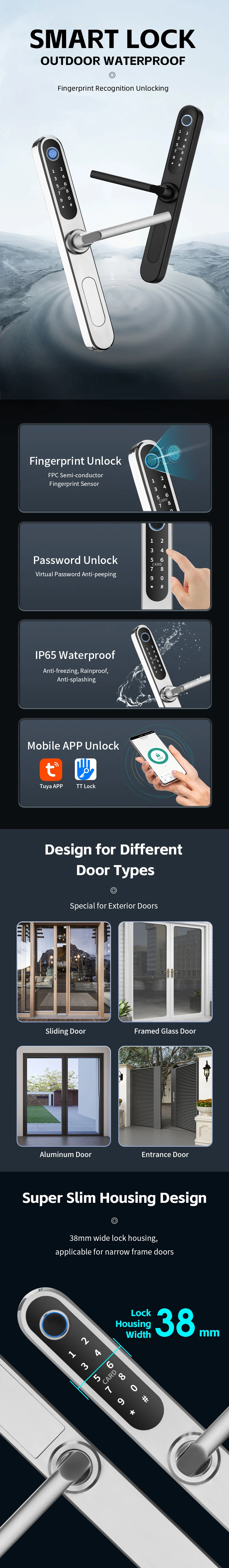 Sliding Door Lock Waterproof Ip65 Fireproof Applicable To European Tuya ...