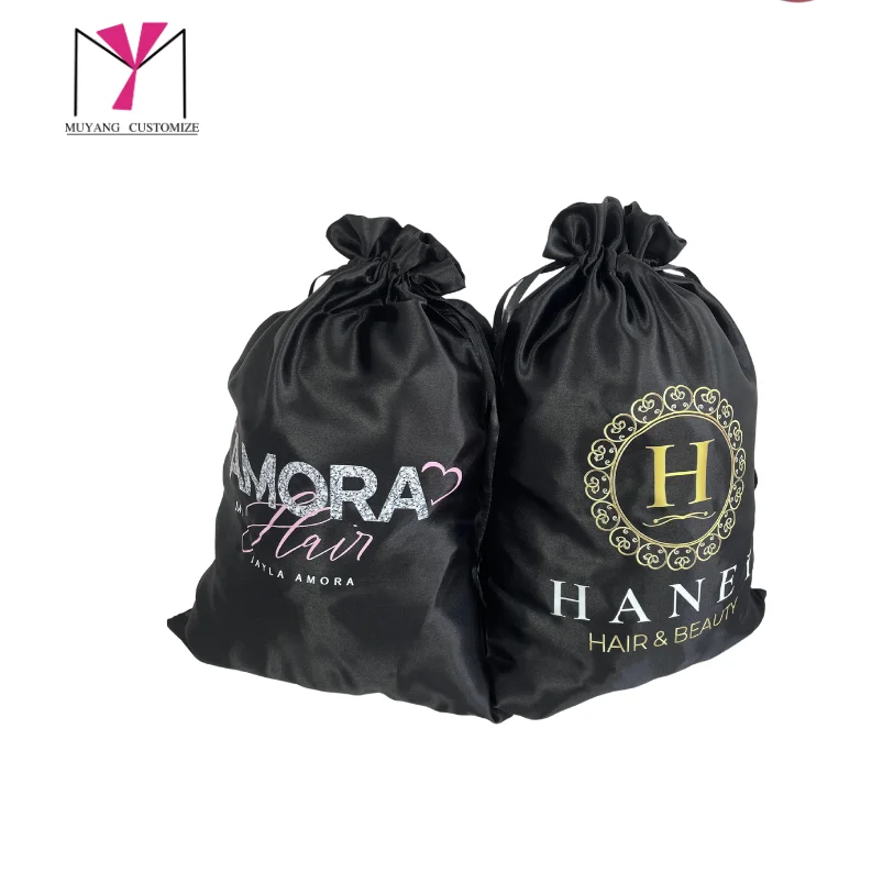 Small Moq Custom Logo Color Printing Satin Hair Bag for Wig and Hair ...