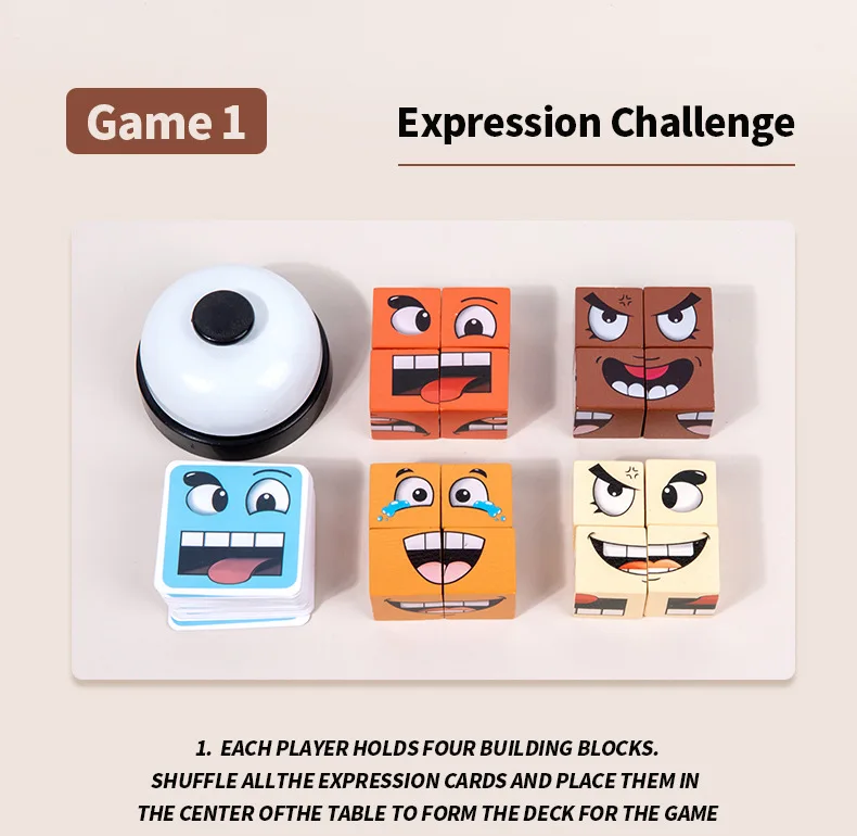 4 Player Social Board Game Wooden Matching Face Changing Magic Block ...