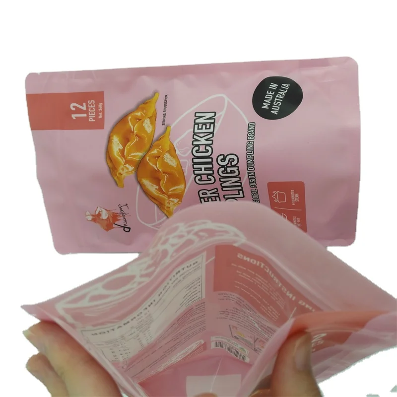 Custom Printing Big Size Fast Food Dumplings Bags Pink Zipper Frozen ...