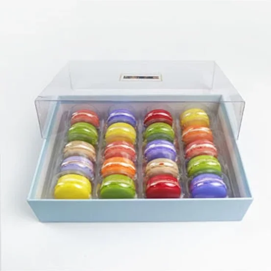 Custom Luxury Cardboard Dessert Gift Box With Clear Plastic Lid For 24 Macaron Chocolate ...