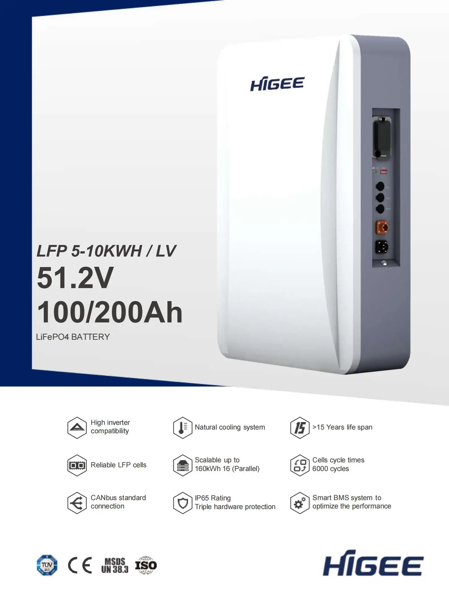 Higee Hybrid Inverter 10kw Inverter Battery Three Phase For Home Solar ...