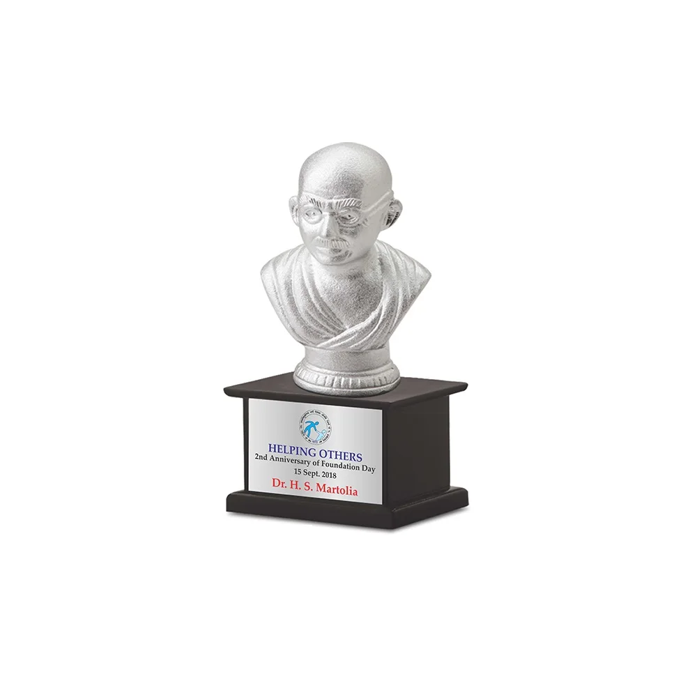 Premium Quality Handmade Metal Gandhi Memento Trophy On A Wooden Base ...