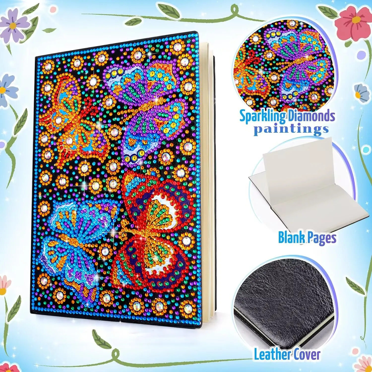 Blue Color Flower Crystal Diamond Painting Art Kit A5 Notebook Leather ...