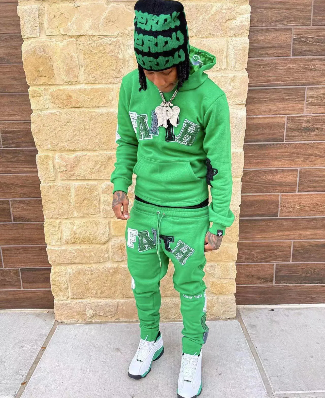 Custom Cotton Chenille Embroidery Sweatsuit Unisex Hoodie Sets Men ...