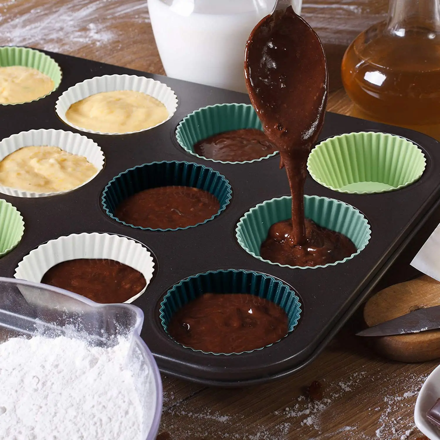 Hotseller Reusable Silicone Morandi Round Baking Cupcake Molds Non ...