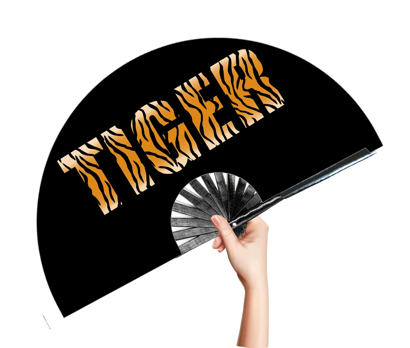 Bsbh Large Folding Hand Fan Custom Big Clack Wood Bamboo For Rave Edm ...