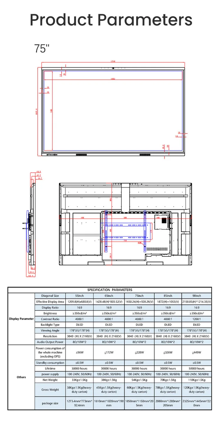 Factory Price 4k 65 75 85 96 110 Inch Touch Screen Multi-language ...