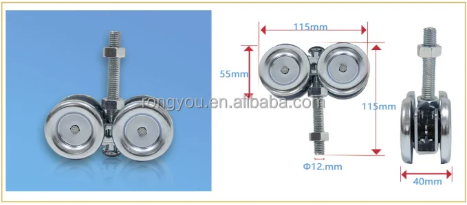 Steel Double Wheel Rail Hanging Trolley Silver Sliding Track Roller ...
