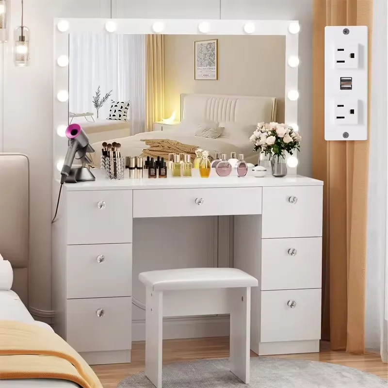 Dressing Table With LED Illuminated Mirror and Power Socket, Makeup ...