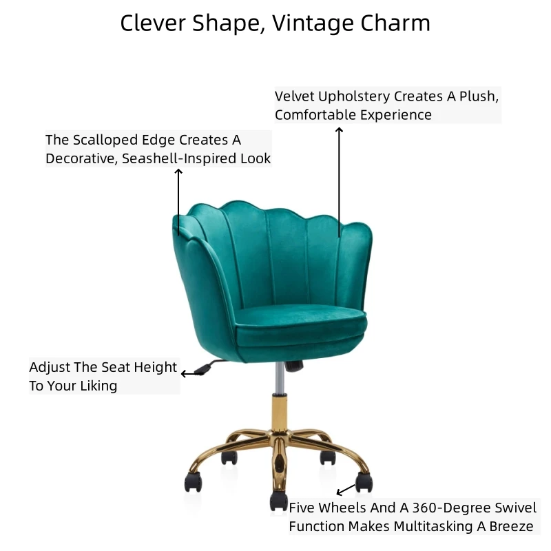 Upholstered Velvet Seashell Office Chair Height Adjustable Swivel Desk ...