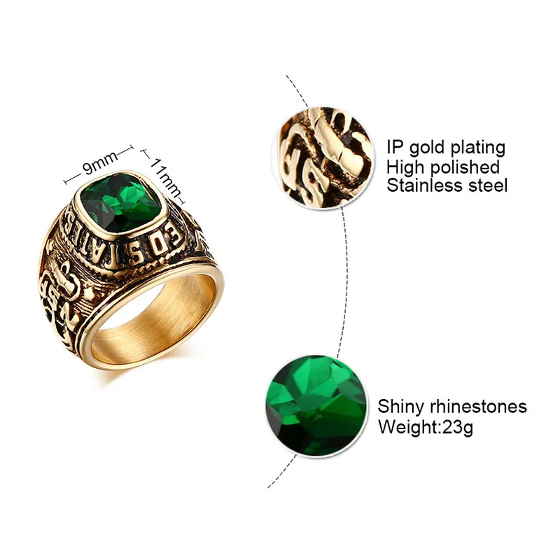 Square Black Green Red Rhinestone Inlay Us Army Navy 316 Stainless ...