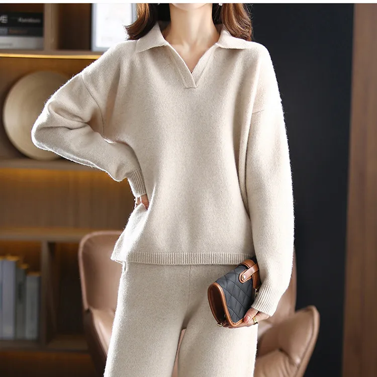 European Fall Winter Sweater Pullover Straight Pants Women's Classic ...