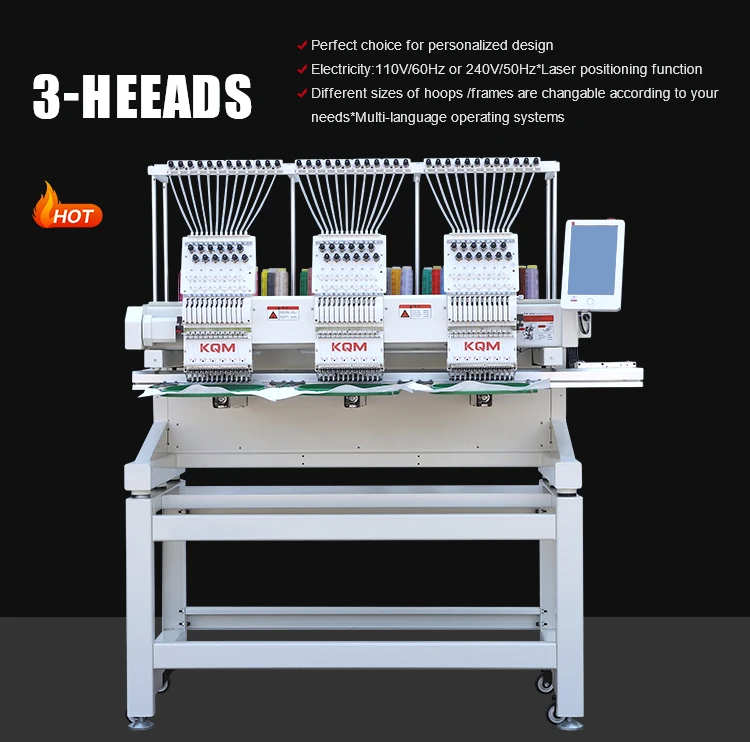 3 Heads Commercial Embroidery Machine Flat Cap T-shirt Embroidery ...