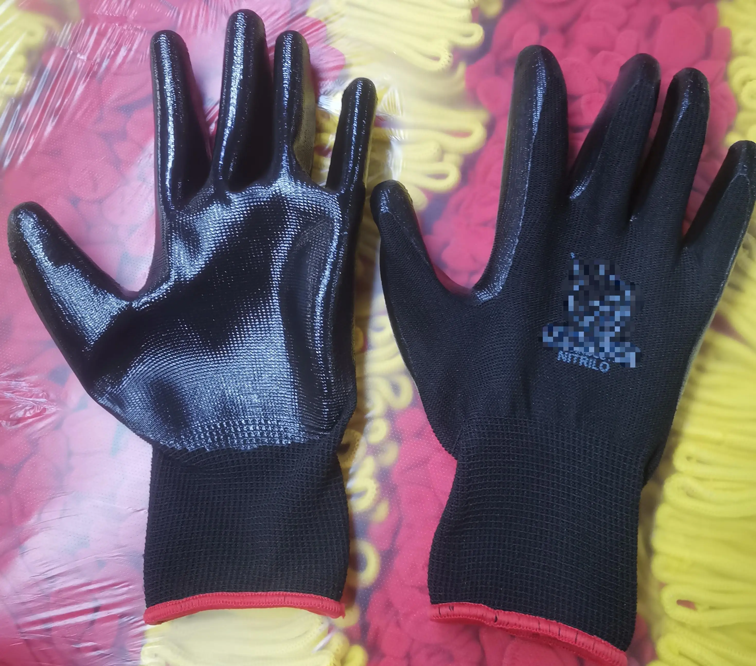 13G Seamless Knit Custom Poly Polyester Dipped Nylon Black Nitrile ...