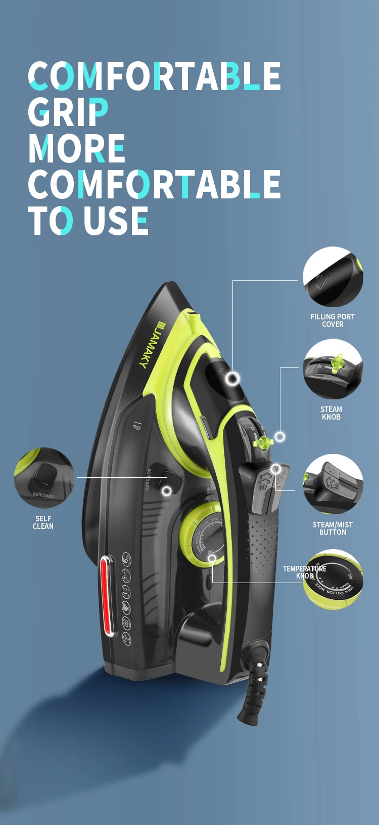 JAMAKY 2800W Electric Irons - Portable Garment Steamers