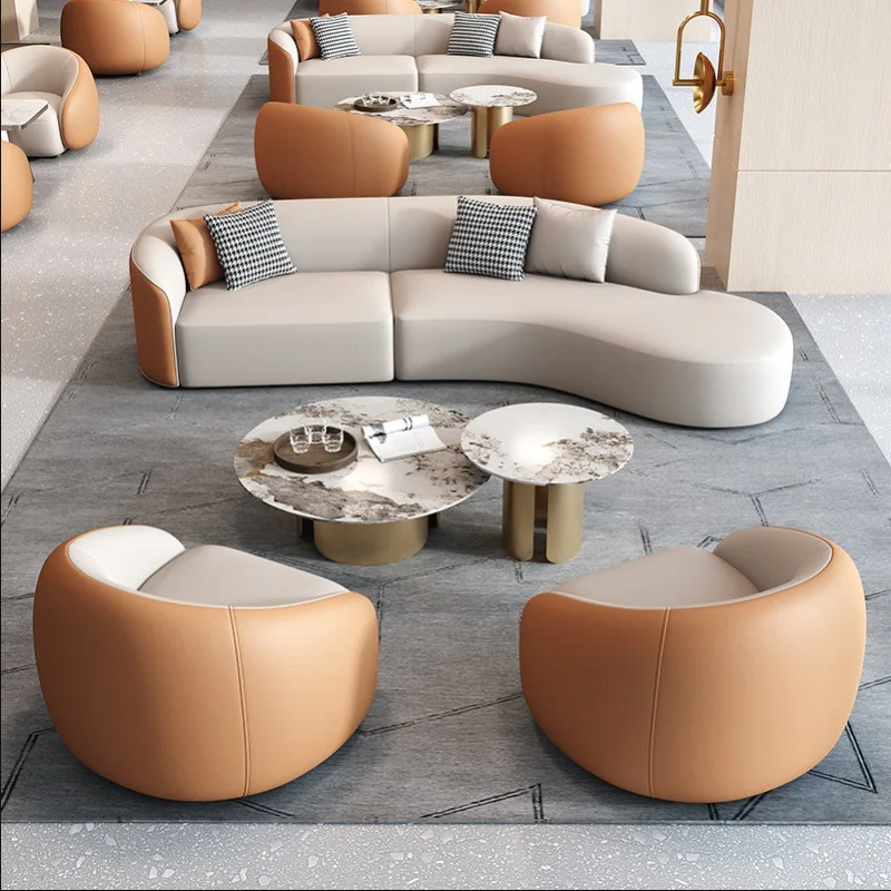 Modern Luxury Hotel Sofas Set Genuine Leather Office & Living Room ...