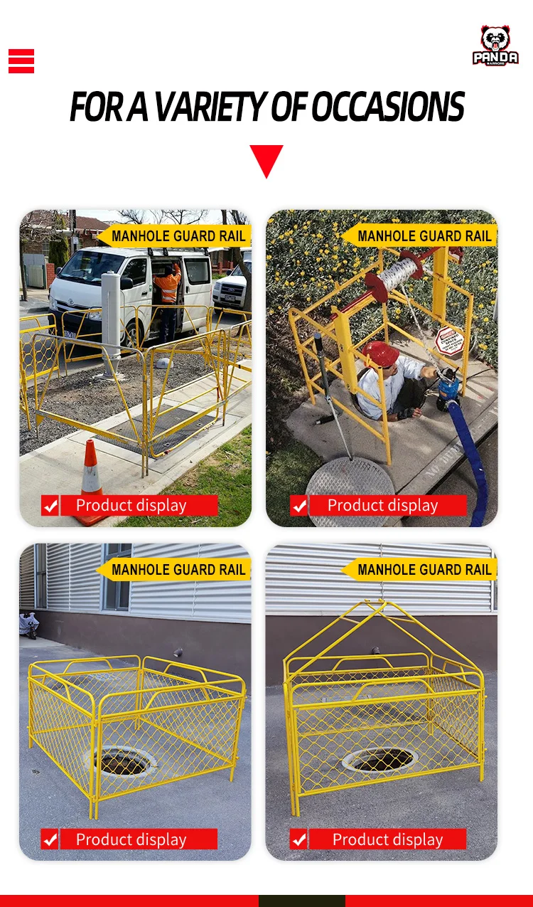Yellow Manhole Pit Barrier Guard Fence Support Arm Gives Guardrail ...
