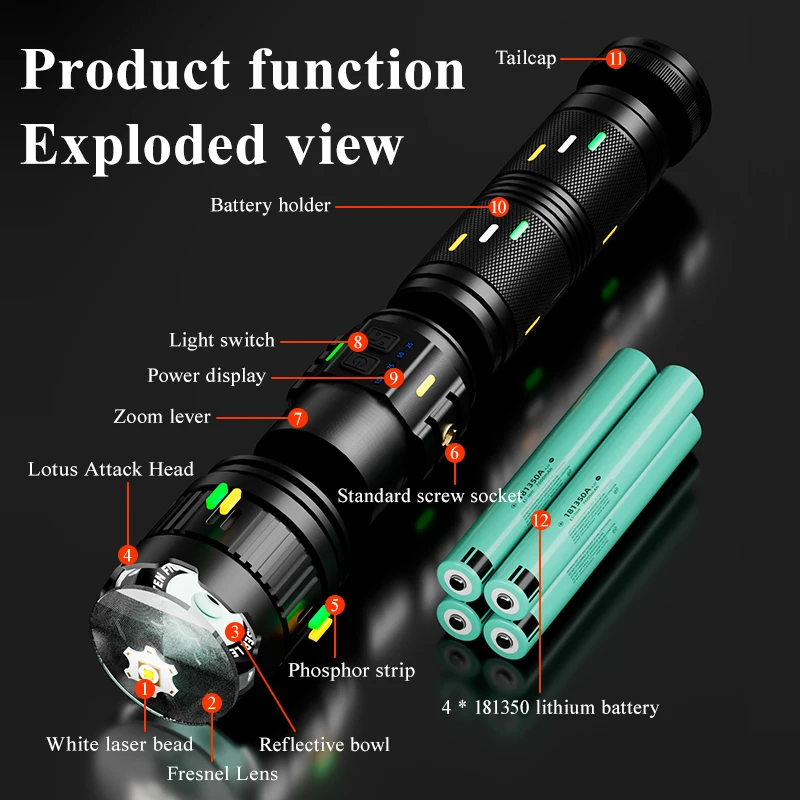 Long Range Large Capacity Rechargeable Flashlight High Power Led Torch ...