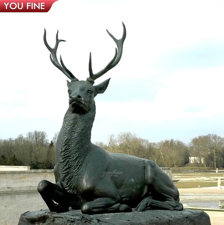 Outdoor Garden Life Size Bronze Skyfall Sitting Deer Statue