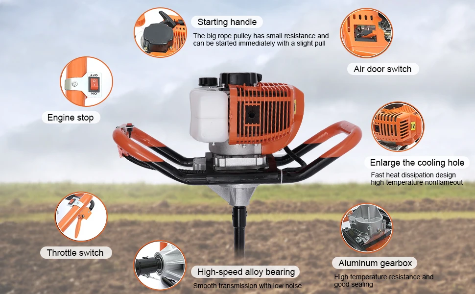 Heavy Duty Ground Earth Auger - 1600W Gasoline Powered Drill