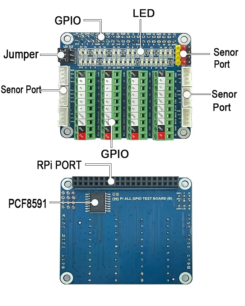 Raspberry Pi GPIO Test Board with LED and PCF8591 Module