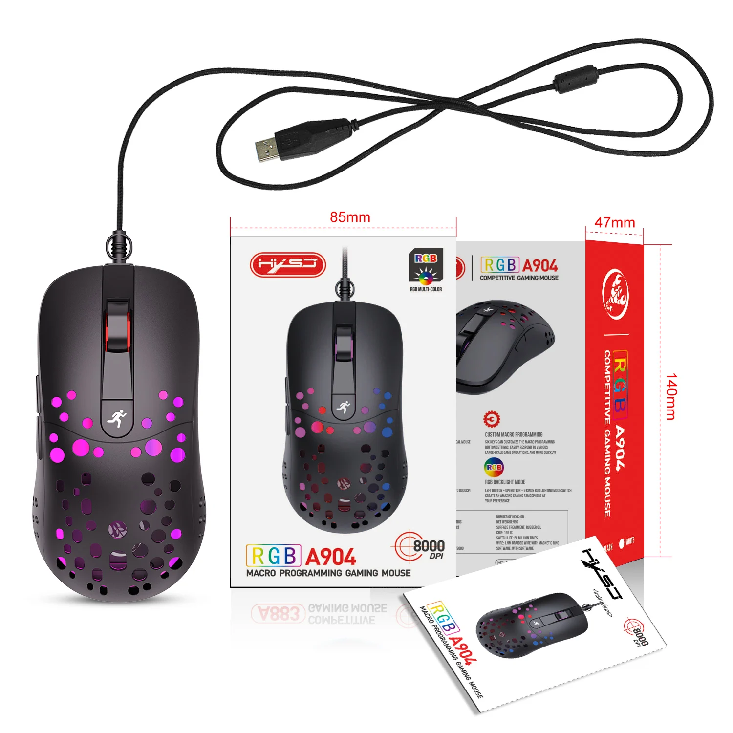 A904 Wired Gaming Mouse Rgb Luminous Hole Mouse With Light Switch ...