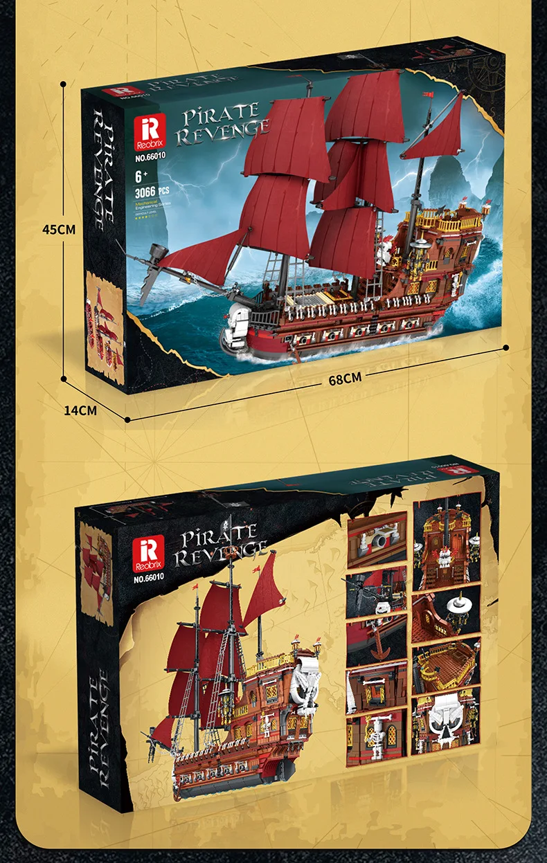 Rebrix 66010 Pirate Revenue Model Ship Queen Anne Building Block Ship ...