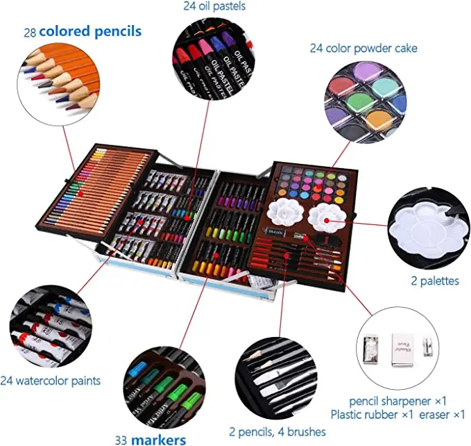 Portable 145-Piece Aluminum Case Art Kit 2-Layer Drawing Supplies for ...