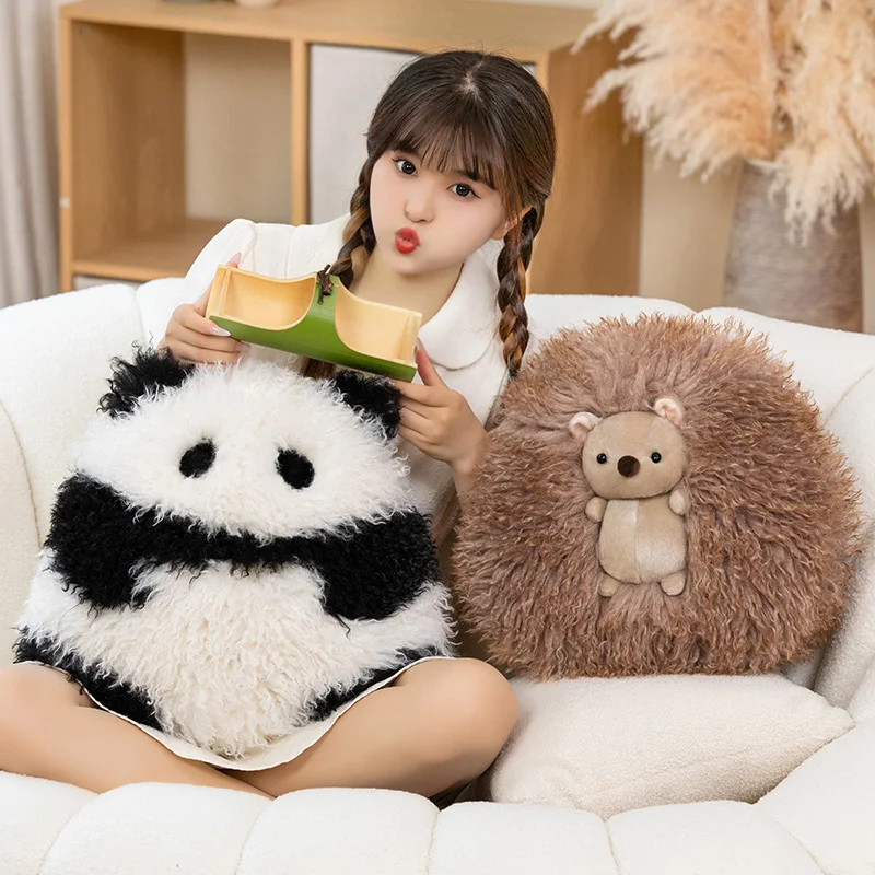 Stuffed Animal Pillow Cute Soft Hedgehog Fat Round Panda Plush Toys Long Hair Peluche Dolls ...