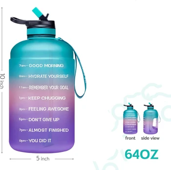 3.78l Large Gallon Water Bottle With Time Marker & Straw,Motivational ...