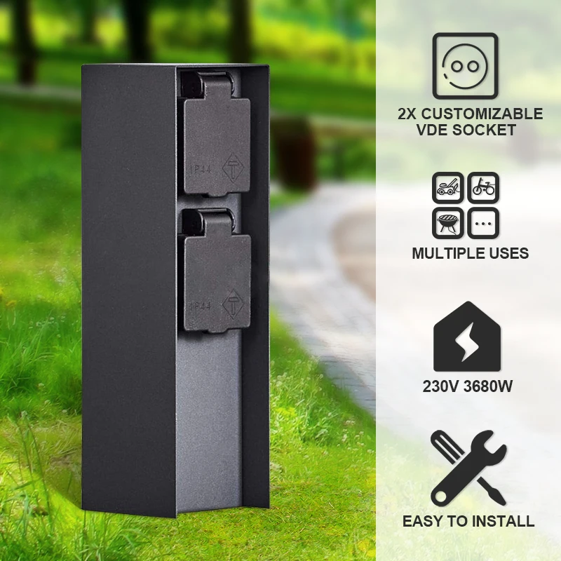 Stainless Steel Garden Socket - Outdoor IP44 Power Column