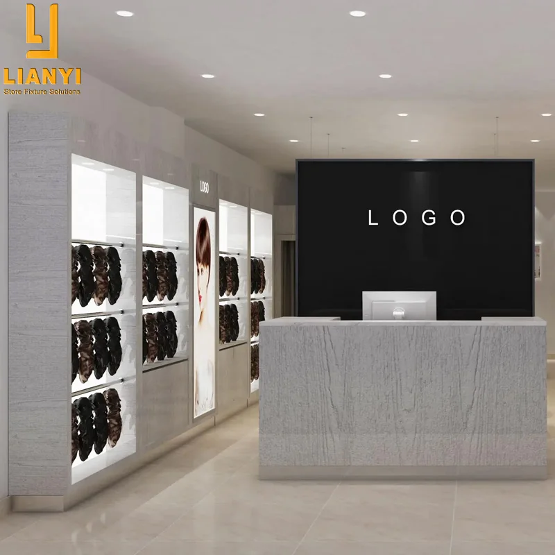 Custom Wig Display Stand for Hairdressing Store Wall Mounted Wood Hair ...