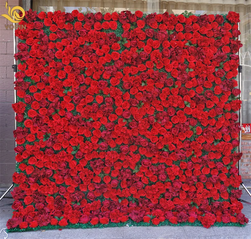 Yopin 215 Wedding Decoration Stage Red Flower Wall Backdrop Cloth ...