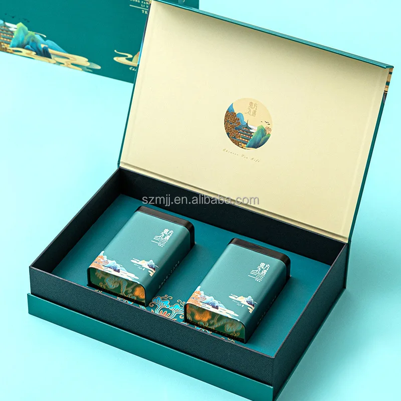 Custom Luxury Green Flip Magnetic Tea Gift Box - Sponge Lined