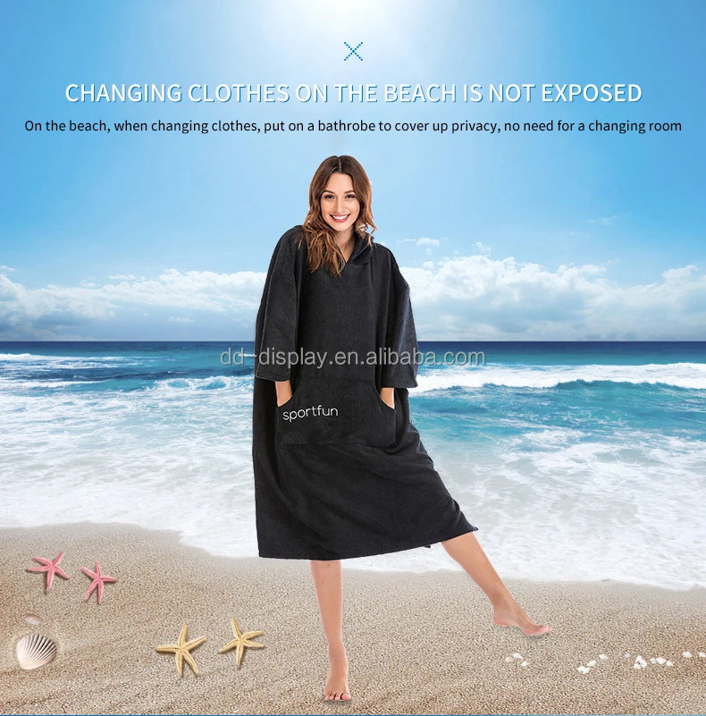 Adults Hooded Surf Poncho Changing Robe Swimming Pool Change Beach Surf ...