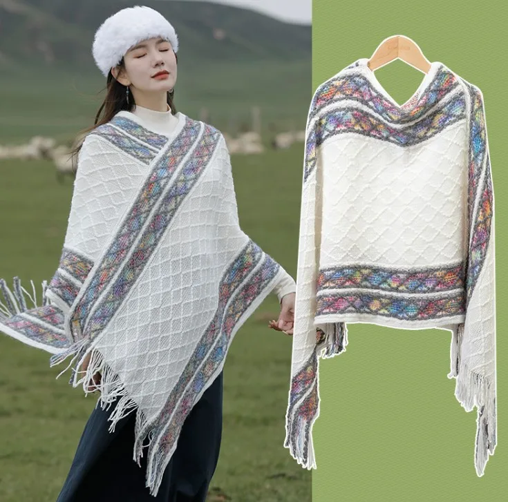 National Azetec Jacquard Ethnologic Folk Costume Pashmina Throw Scarf ...