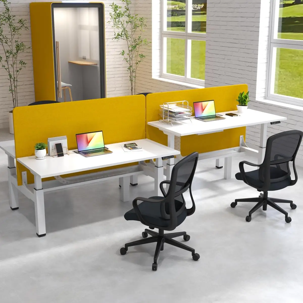 4 Person Sit Stand Home Office Hight Dual Motor Electric 80*60 Height ...