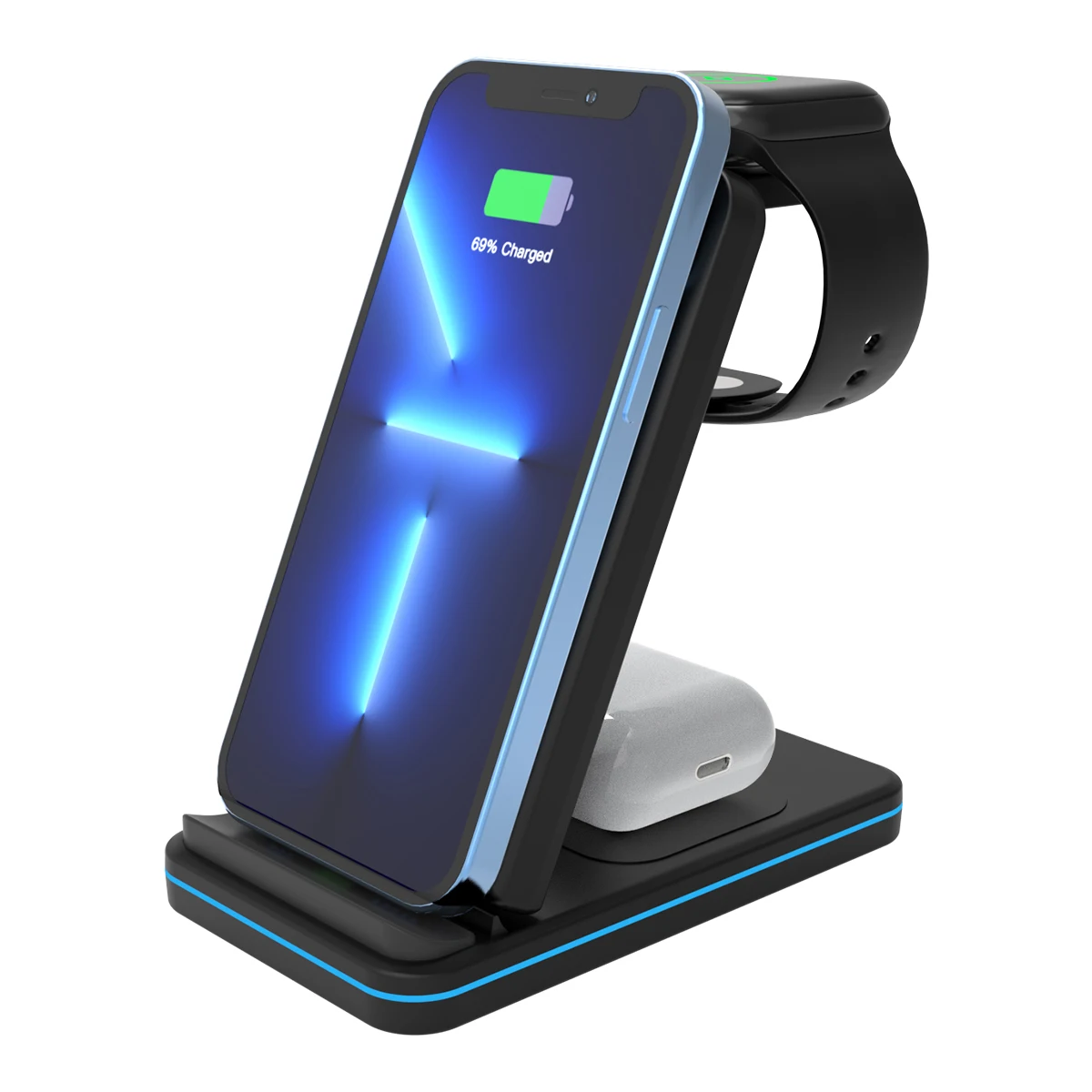 Portable Foldable Qi 15w Fast 3 In 1 Wireless Charger Stand ...
