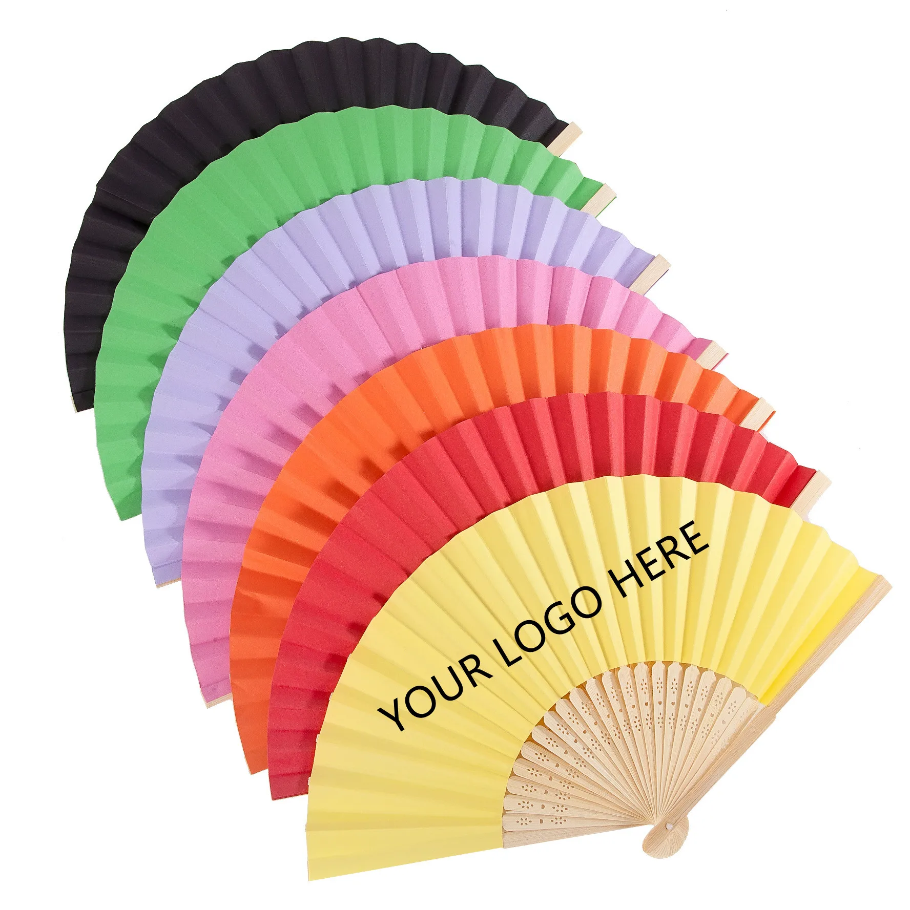 2021 Custom Printed Logo Personalized Bamboo Paper Fans