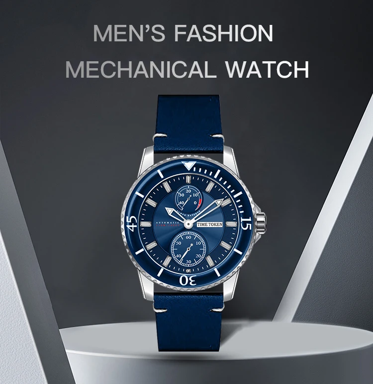 Time Token Genuine Leather Straps Luminous Mens Fashion Mechanical ...