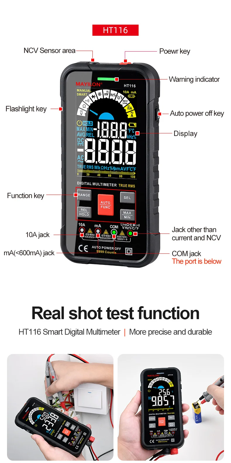 Professional Automotive Tester Mayilon Ncv 1000v Ac Dc Hz Ohm ...